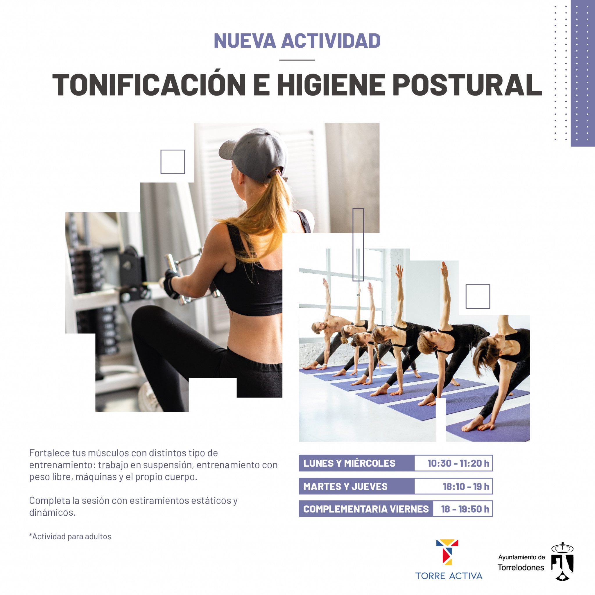 El polideportivo municipal de Torrelodones ofrece una nueva actividad: Tonificación e higiene ...